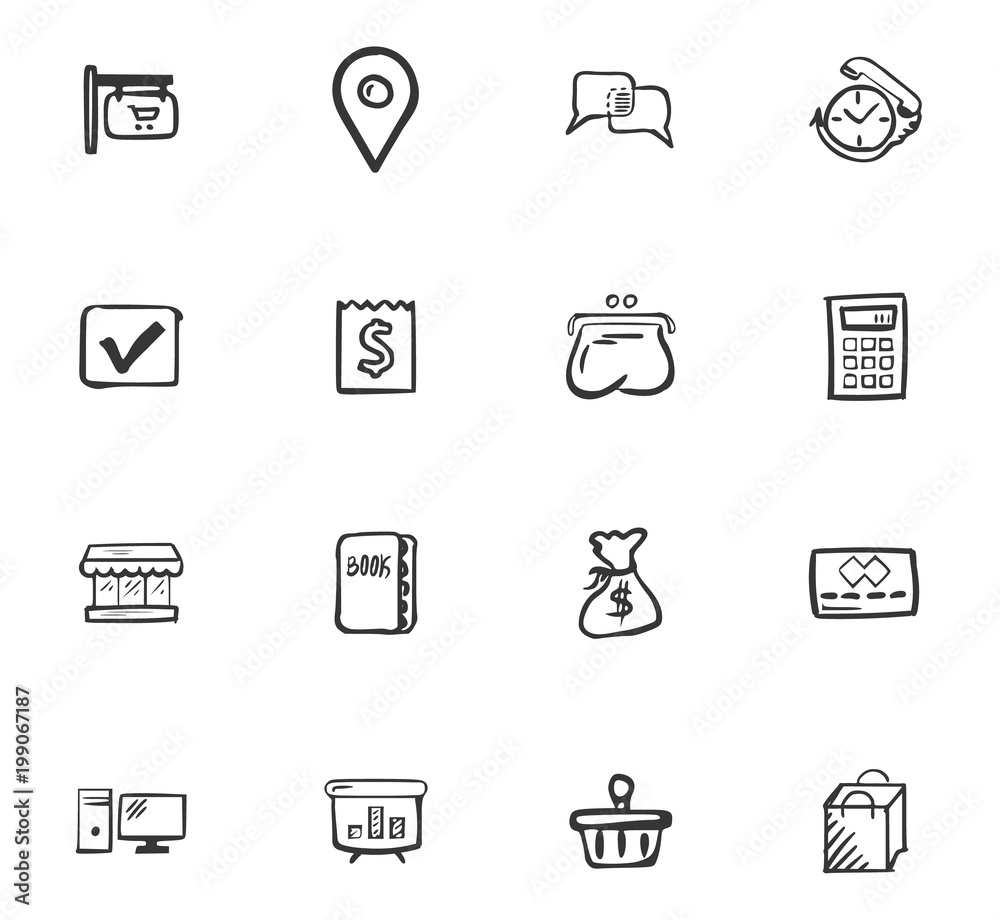 Doodle Business icons set Stock Vector | Adobe Stock