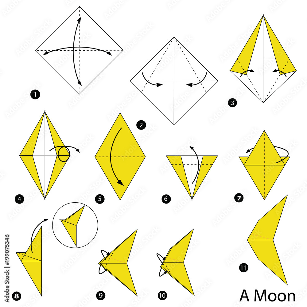 step by step instructions how to make origami A Moon Stock Vector ...