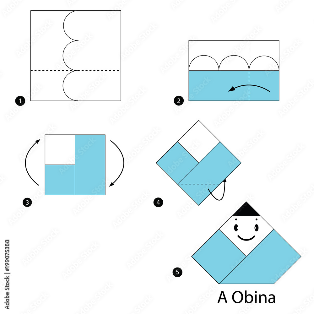 Vetor de step by step instructions how to make origami A Japanese doll ...