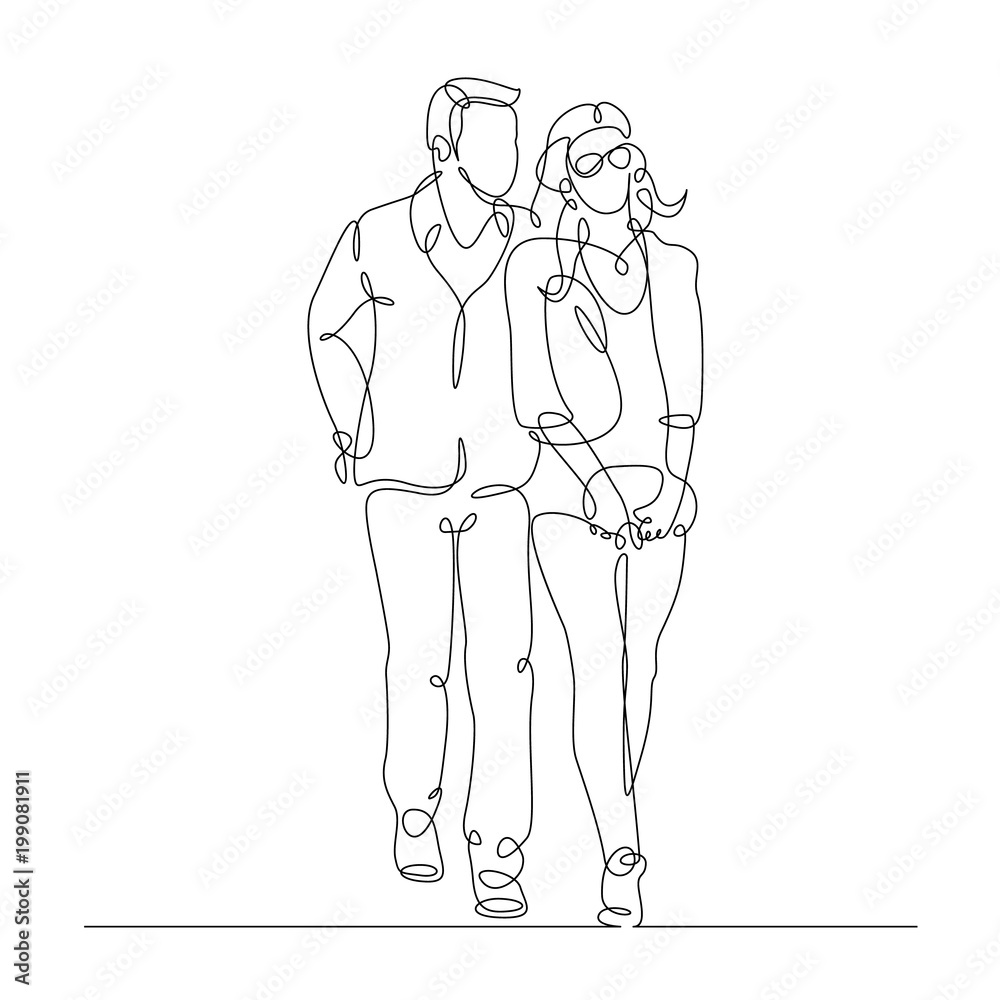 continuous line drawing of young couple, together happy older couple ...