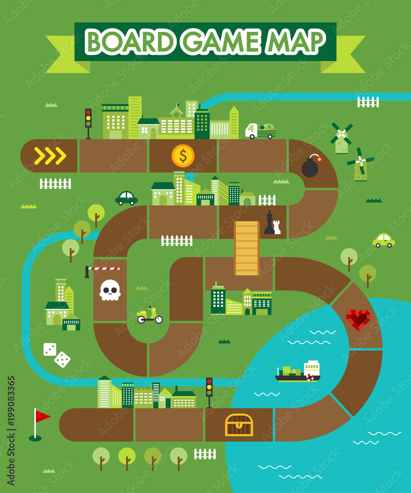 Board Game Map Vector Flat Design Illustration Set Stock Vector Adobe Stock