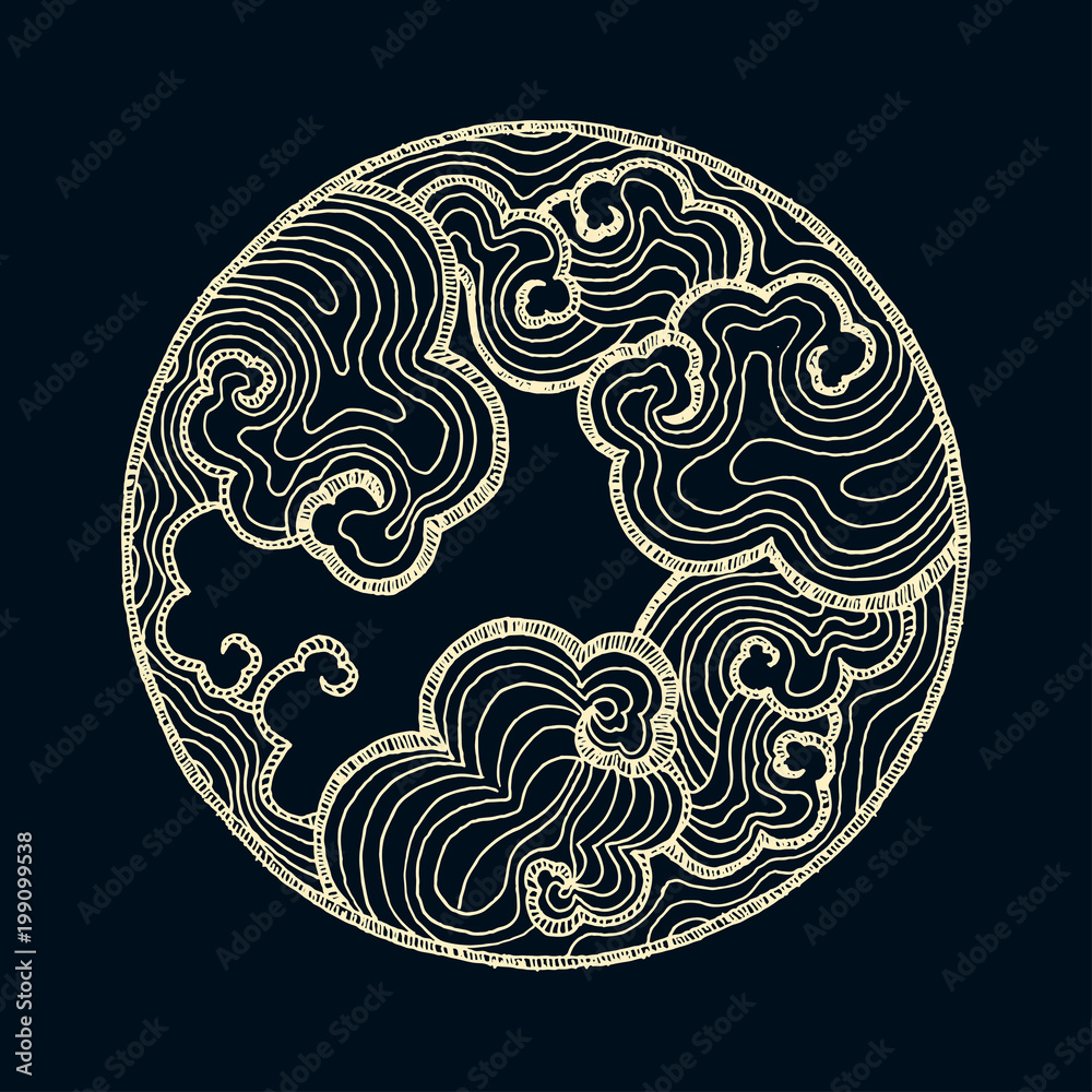 hand drawn asian pattern with clouds in ivory and black Stock Vector ...