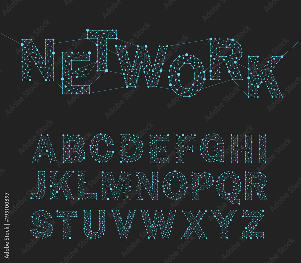 font design network technology, alphabet, vector illustration. Stock ...