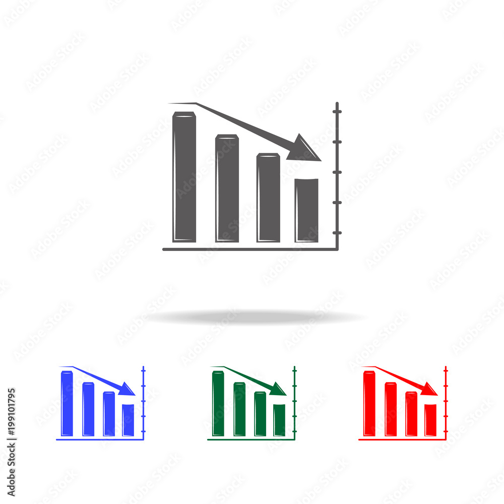 Colomn chart with down Diagramma Icon. Elements of chart and trend ...
