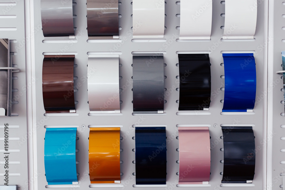 Many car color swatch palette selection in automotive car showroom ...