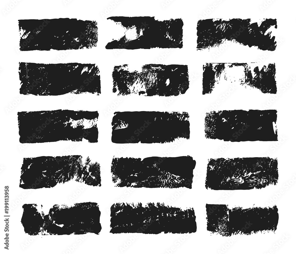 Abstract black smears of paint isolated on white background ...