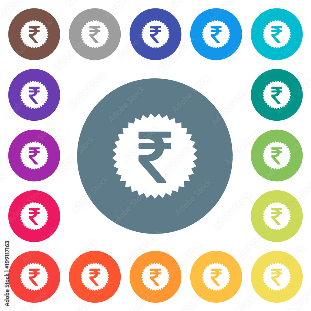 Indian Rupee sticker flat white icons on round color backgrounds Stock ...