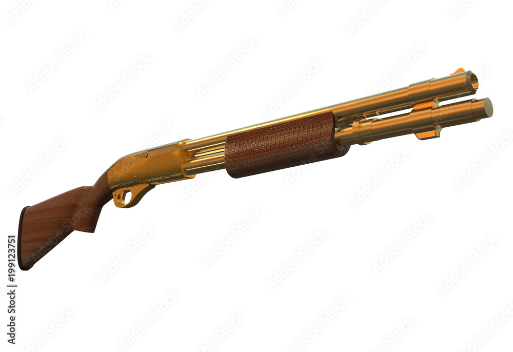 Gold shotgun rifle hunting carbine 3d render isolated on white ...