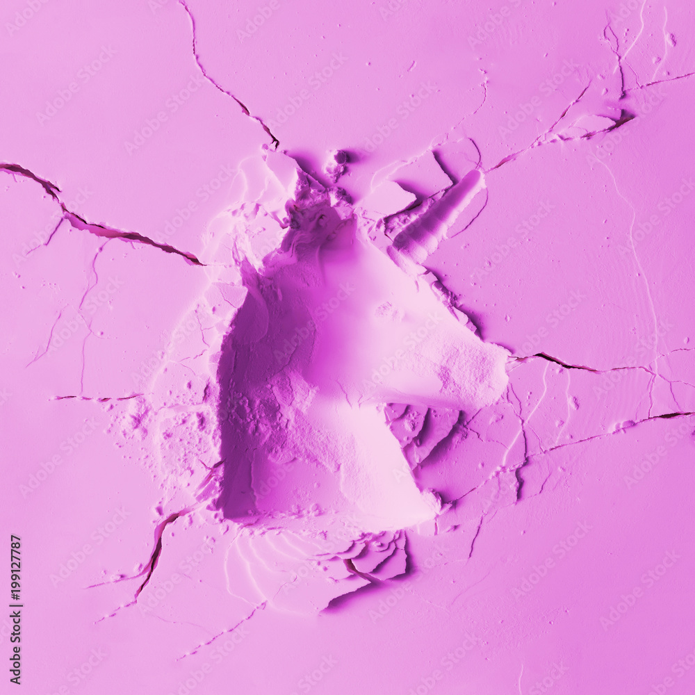 Pink powder texture with fossil like unicorn impression. Minimalism ...