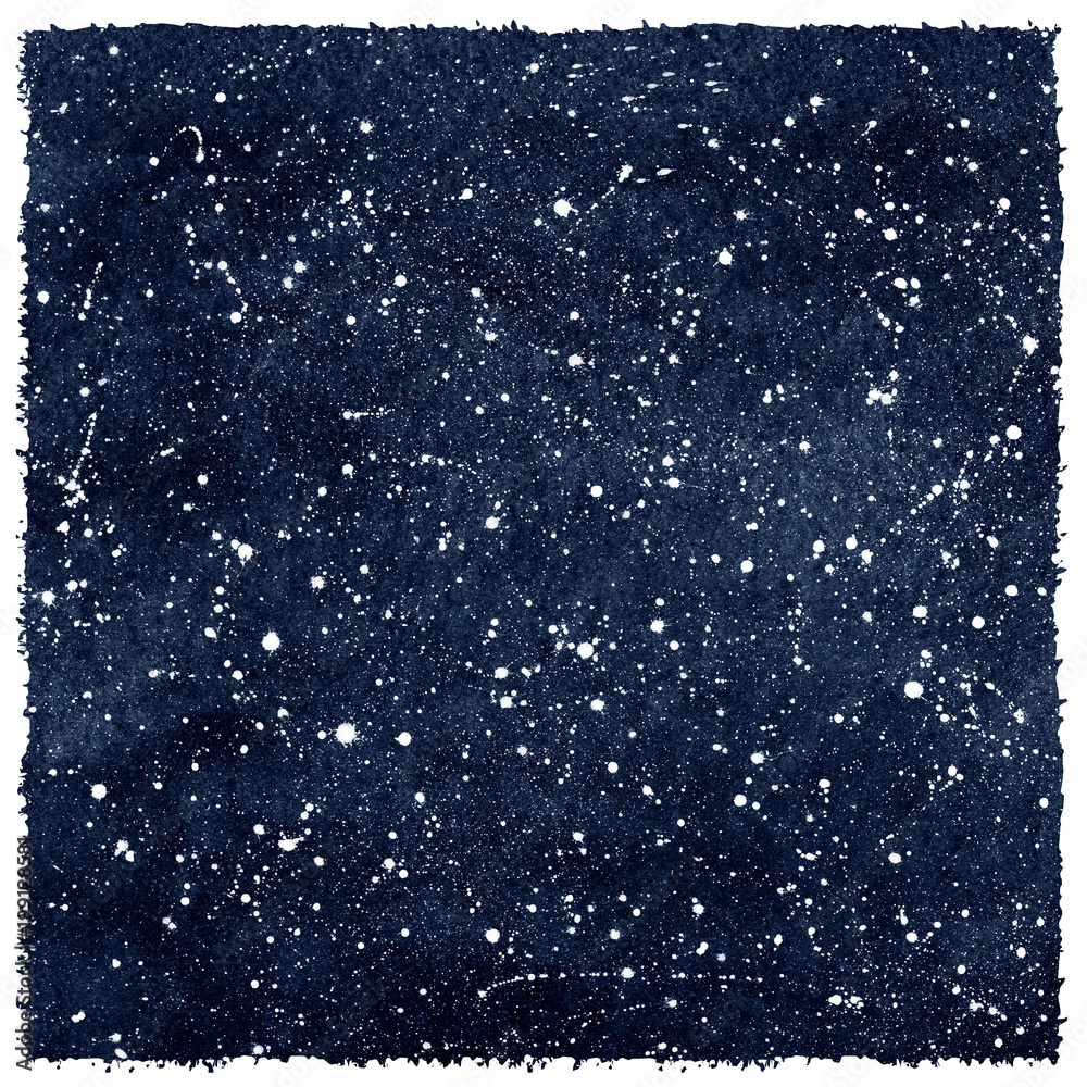 Dark blue hand drawn watercolor night sky with stars. Monochrome ...