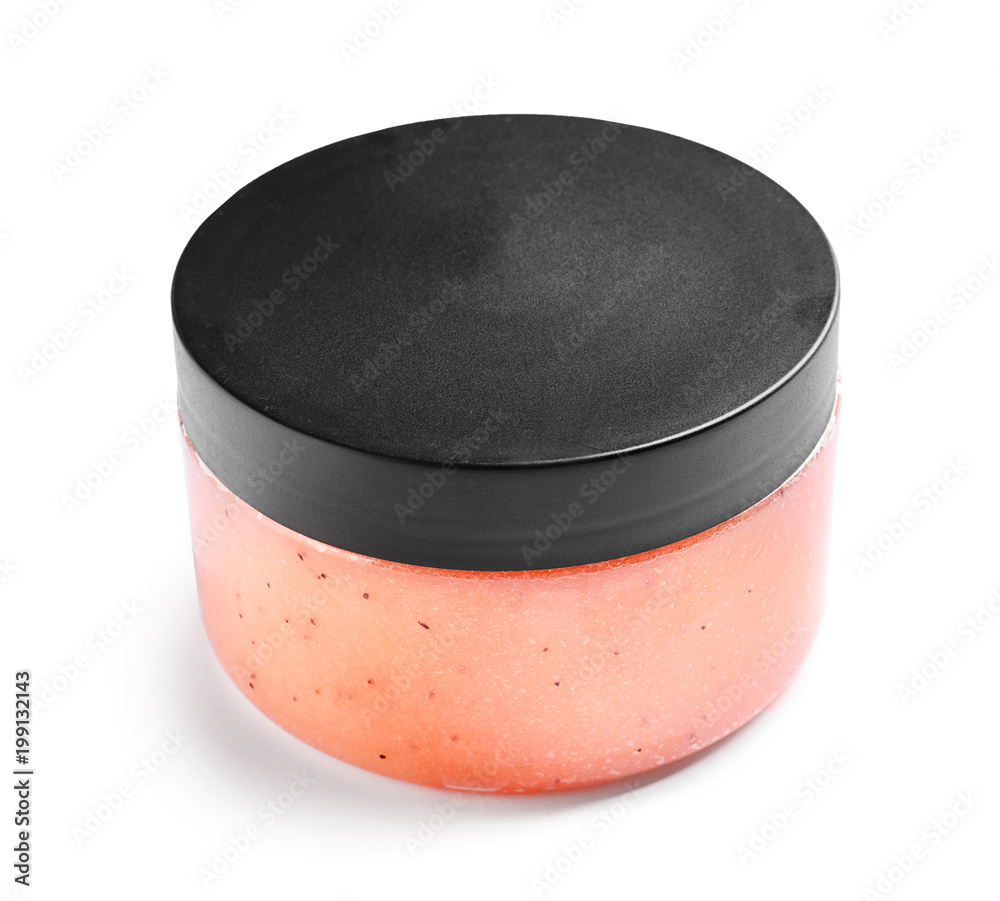 Container with natural scrub on white background Stock Photo | Adobe Stock