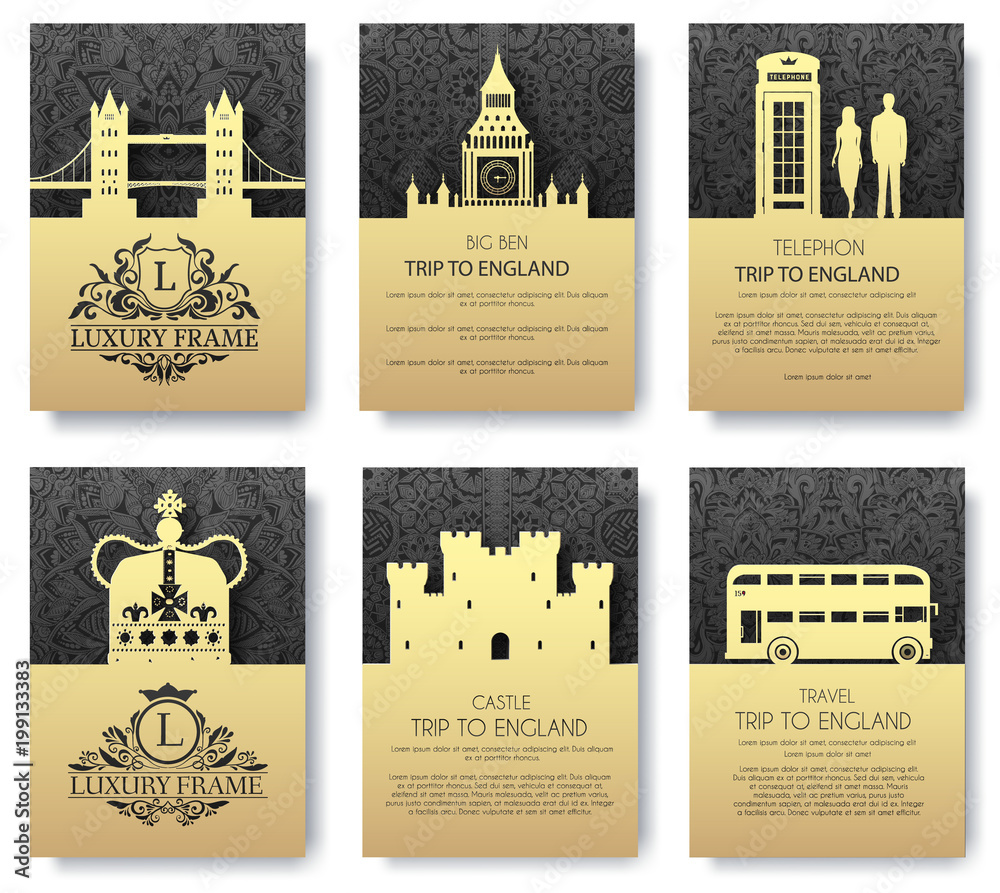 Set of England country ornament illustration concept. Art traditional ...