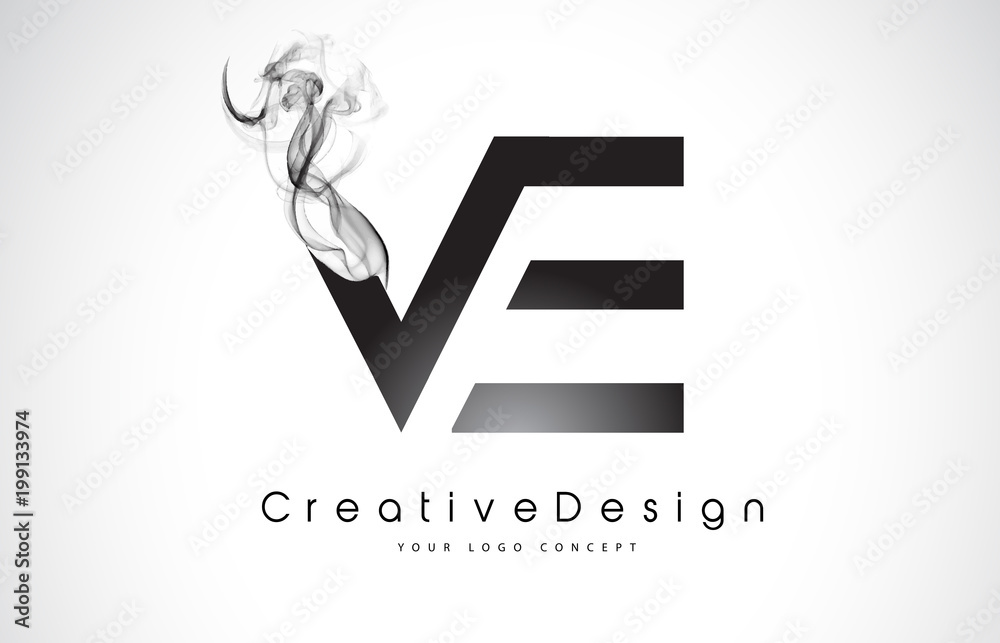 VE Letter Logo Design with Black Smoke. Stock Vector | Adobe Stock