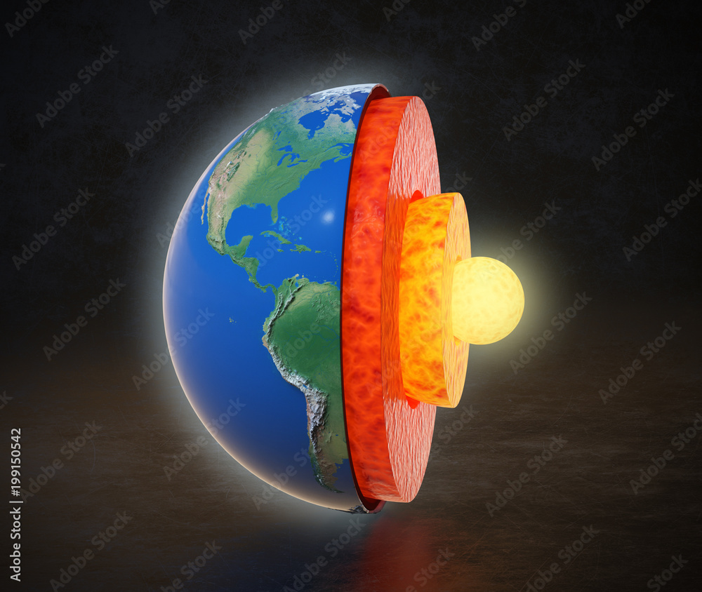 Earth core structure with geological layers 3d rendering Stock ...