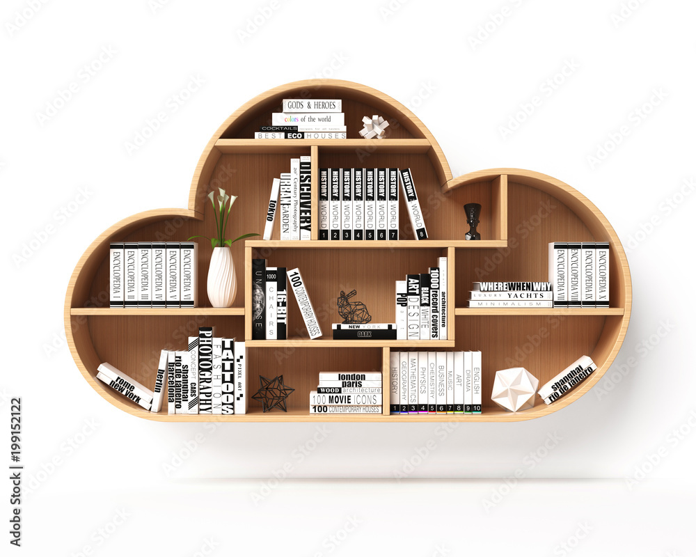 Bookshelves in the shape of cloud, online library book shelf concept ...