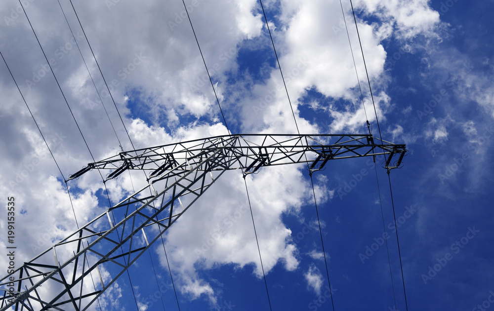Power Lines: Low-angle shot of a pylon of a 110 KV high-voltage power ...