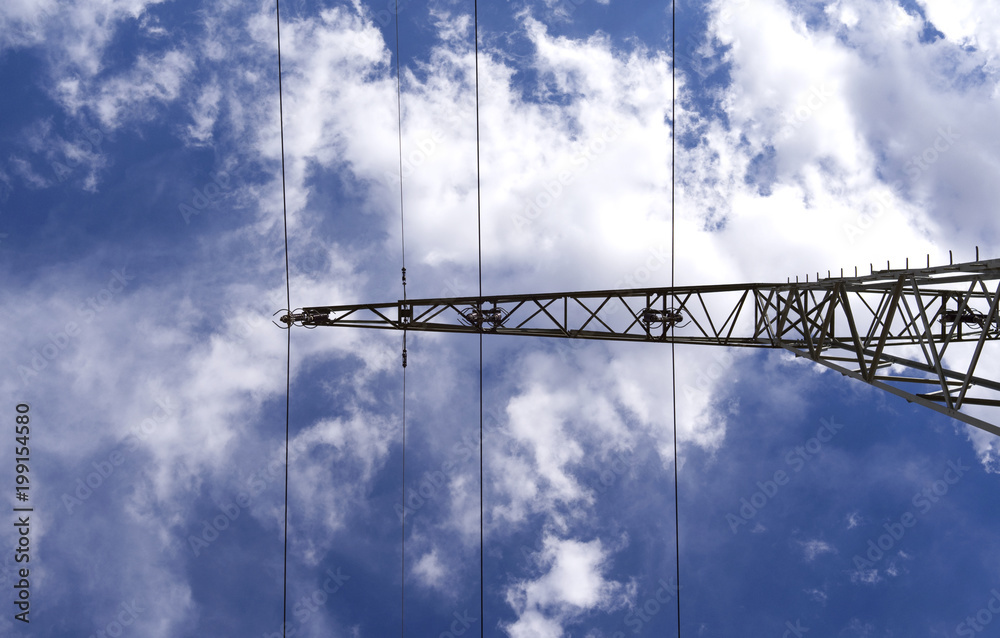 Power Lines: View from below on the pylon of a 110 KV high-voltage ...