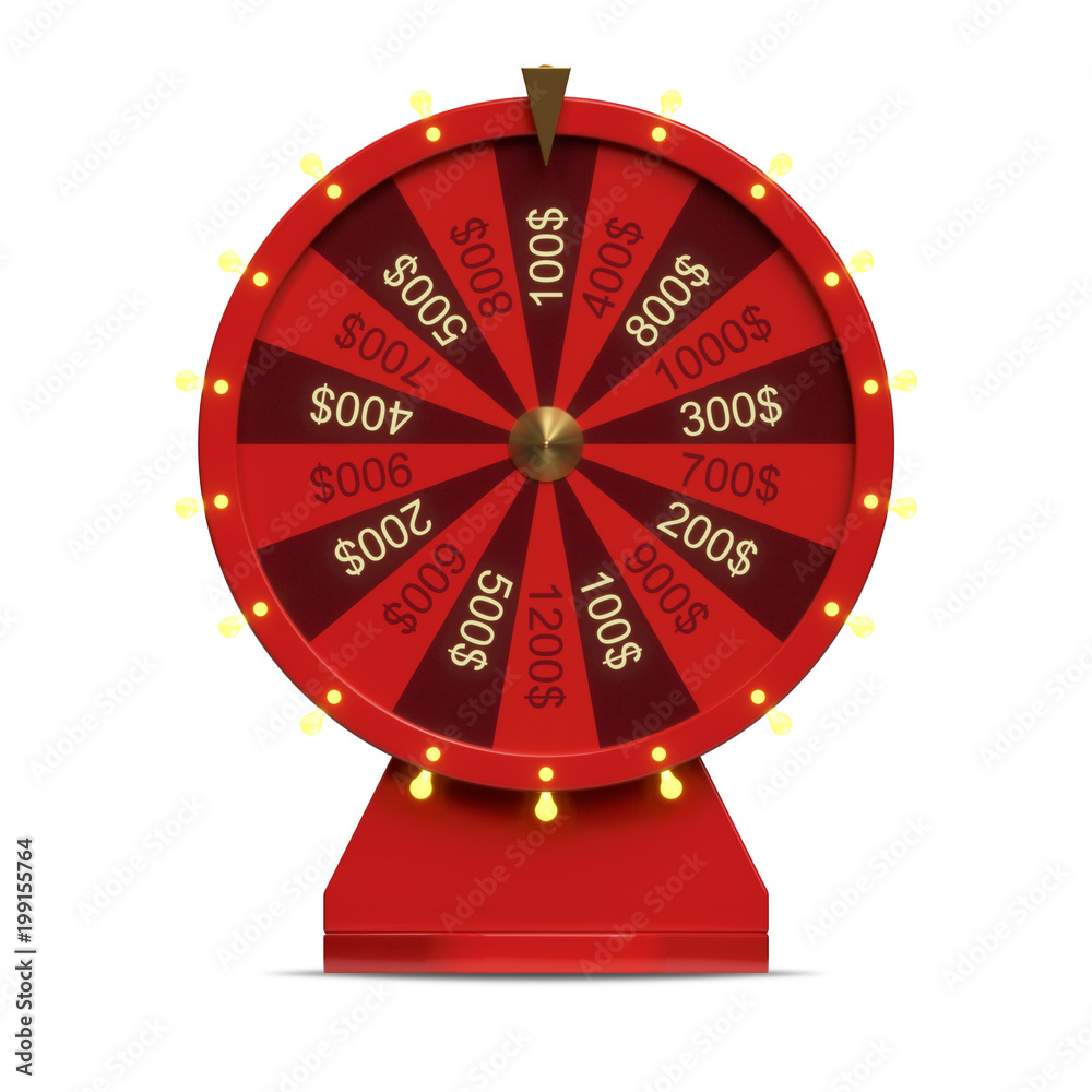 3d illustration red wheel of luck or fortune. Realistic spinning ...