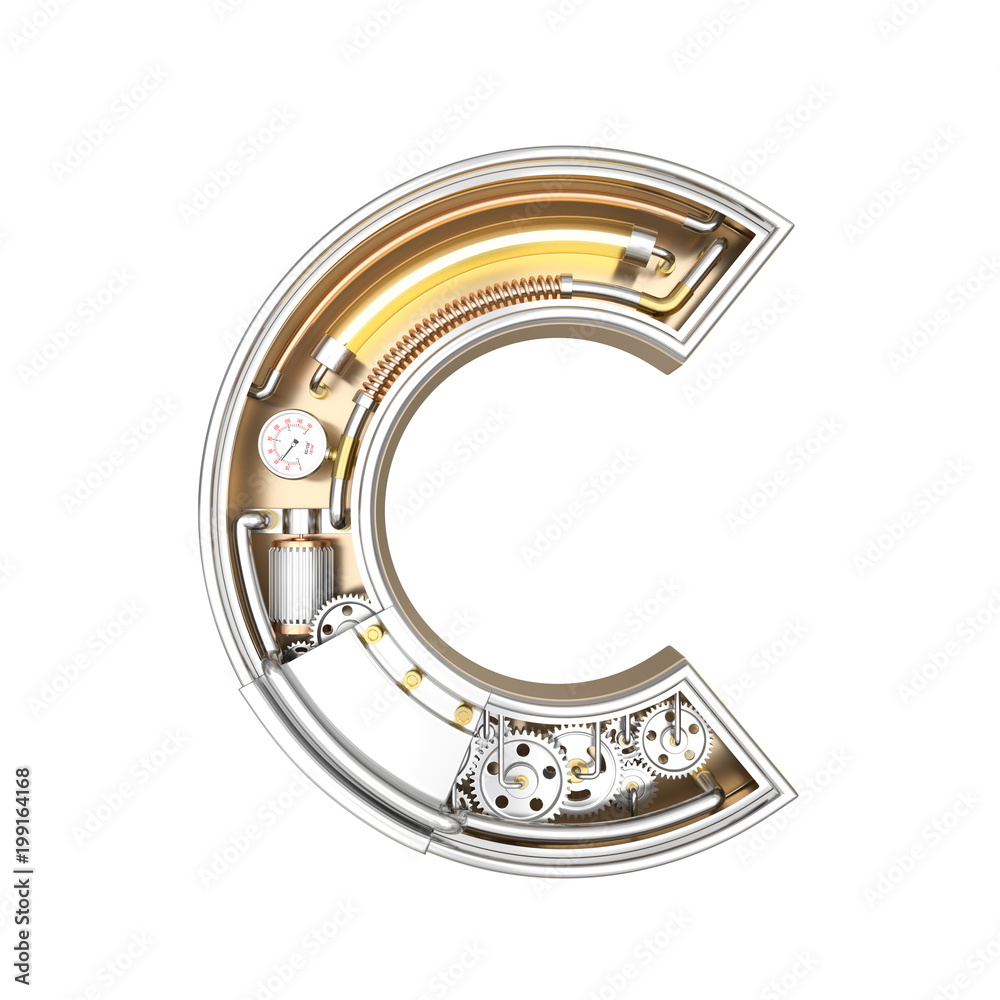 Mechanic alphabet ,letter C on white background with clipping path. 3D ...