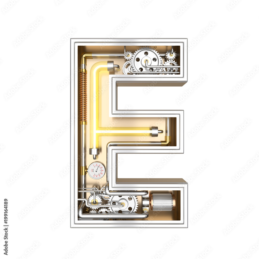 Mechanic alphabet ,letter E on white background with clipping path. 3D ...