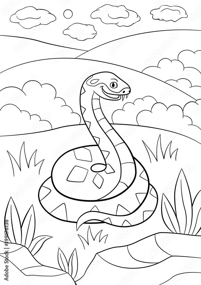 Coloring pages. Little cute viper smiles. Stock Vector | Adobe Stock