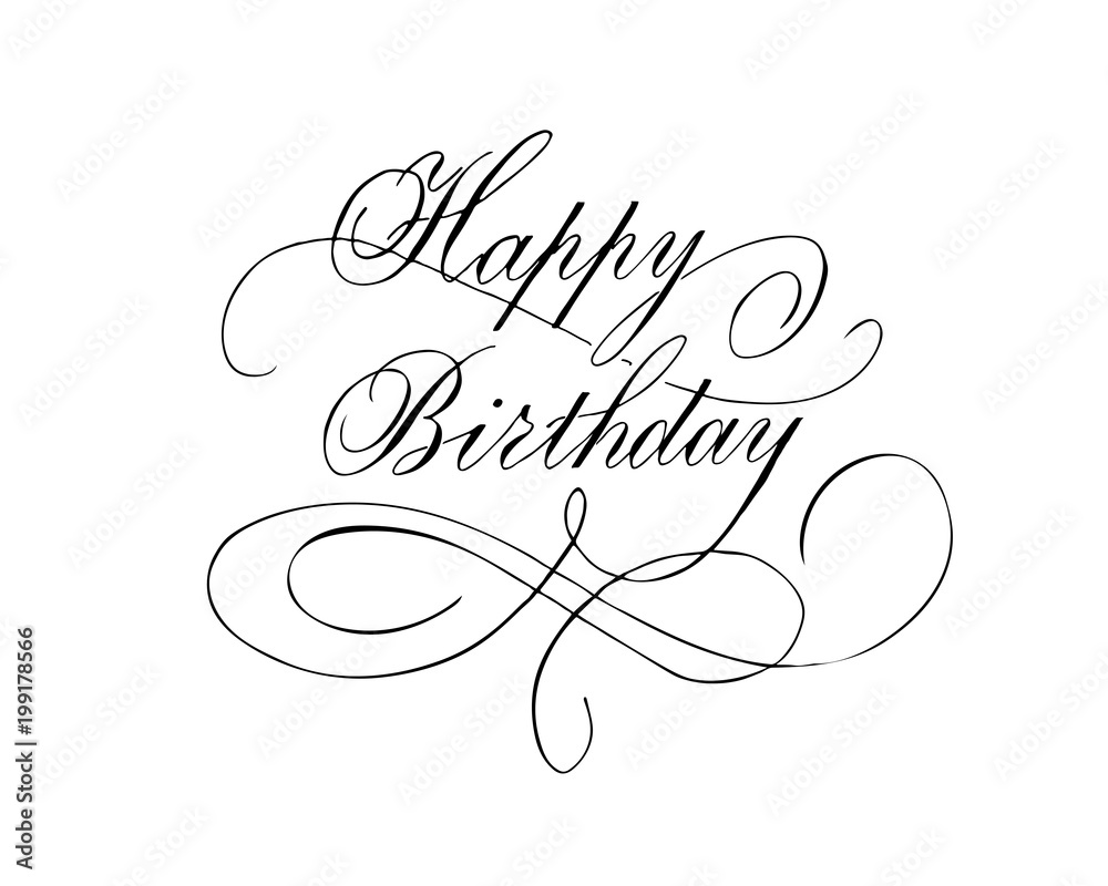Happy birthday vintage hand lettering, brush ink calligraphy, vector ...