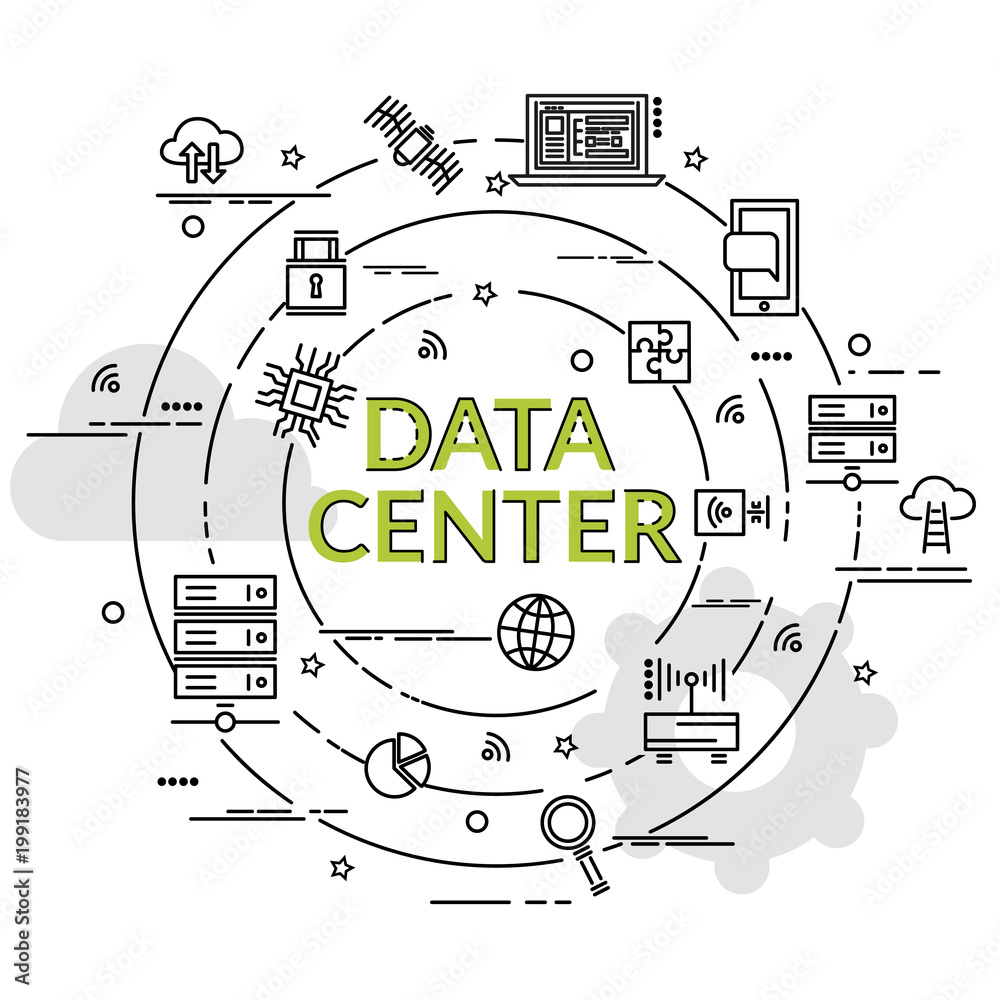 Flat colorful design concept for Data Center. Infographic idea of ...