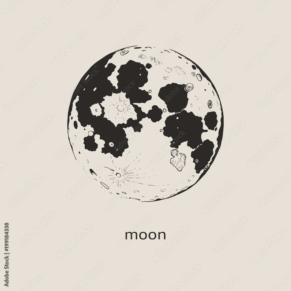 Moon. Hand drawing. Vector illustration for design and decoration of ...