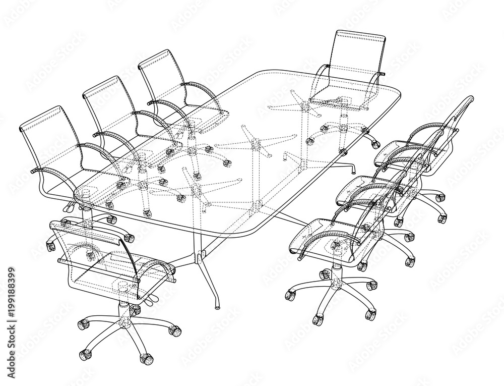Conference Table With Chairs In Sketch Style Stock Illustration Adobe Stock