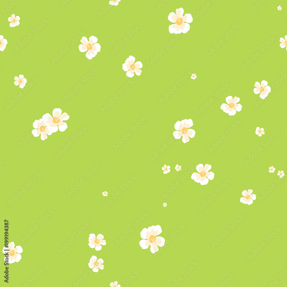 Beautiful cartoon grass field seamless pattern with flowers daisy ...