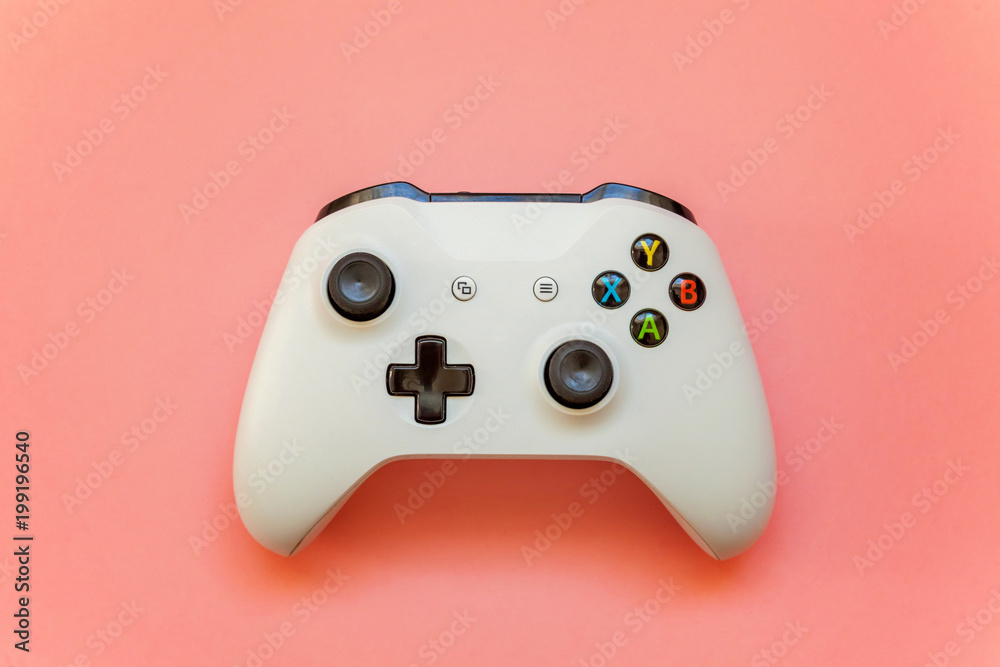 White joystick on pink pastel background. Computer gaming competition ...