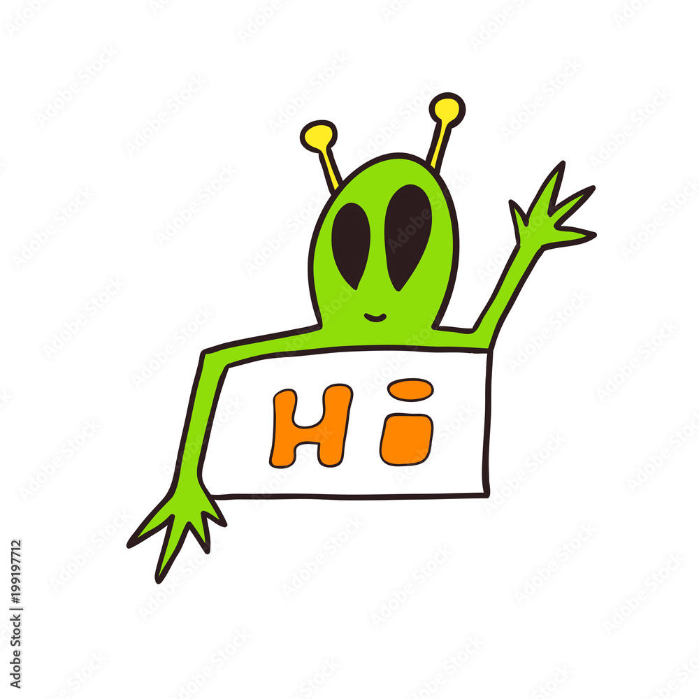 Vector Alien badge. T-shirt print design. Cute doodle sticker. Stock ...