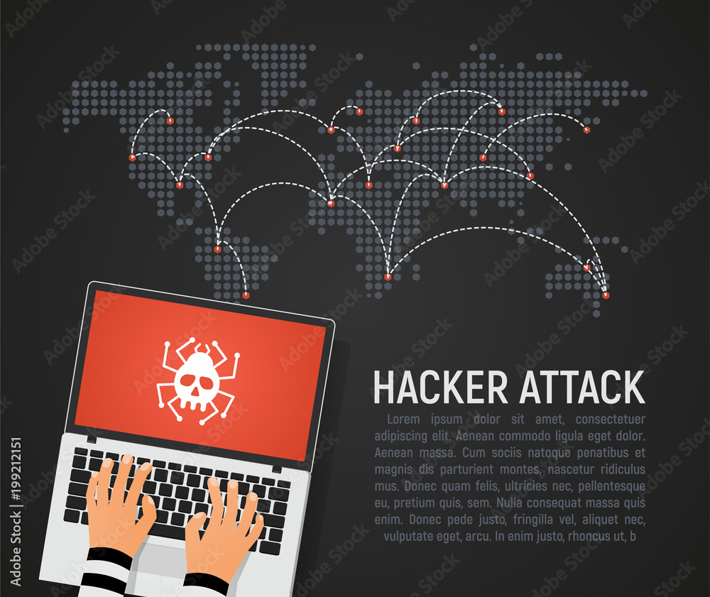 Global hacker attack world map vector illustration. World internet ...