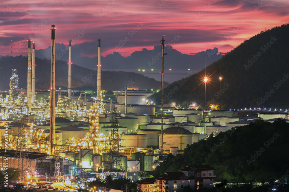 Oil refiery plant,oil tank and oil storage at sunset.Thai oil refinery ...