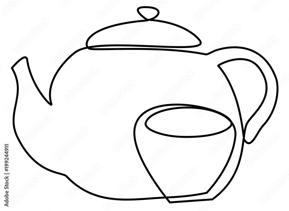 Tea set one line drawing concept Stock Vector | Adobe Stock