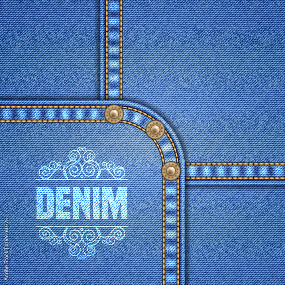 Denim background with decorative seams and rivets. Vector Illustration ...