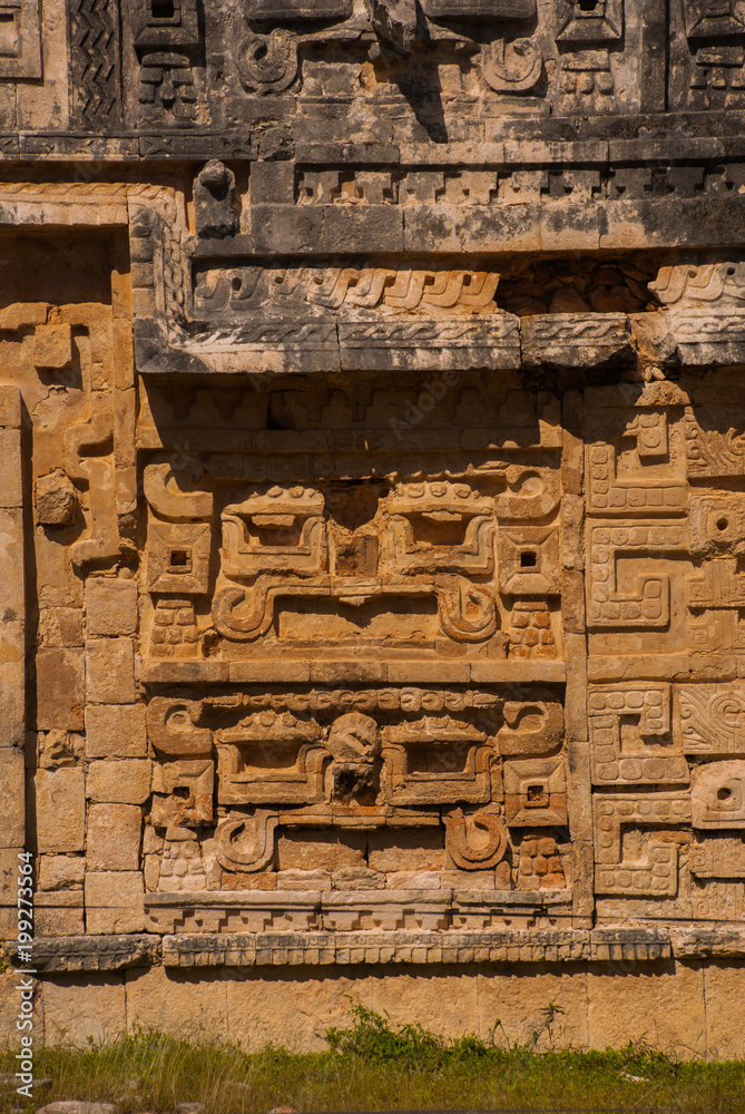 Ancient Mayan drawings on stone. The texture of the stone. Chichen-Itza ...