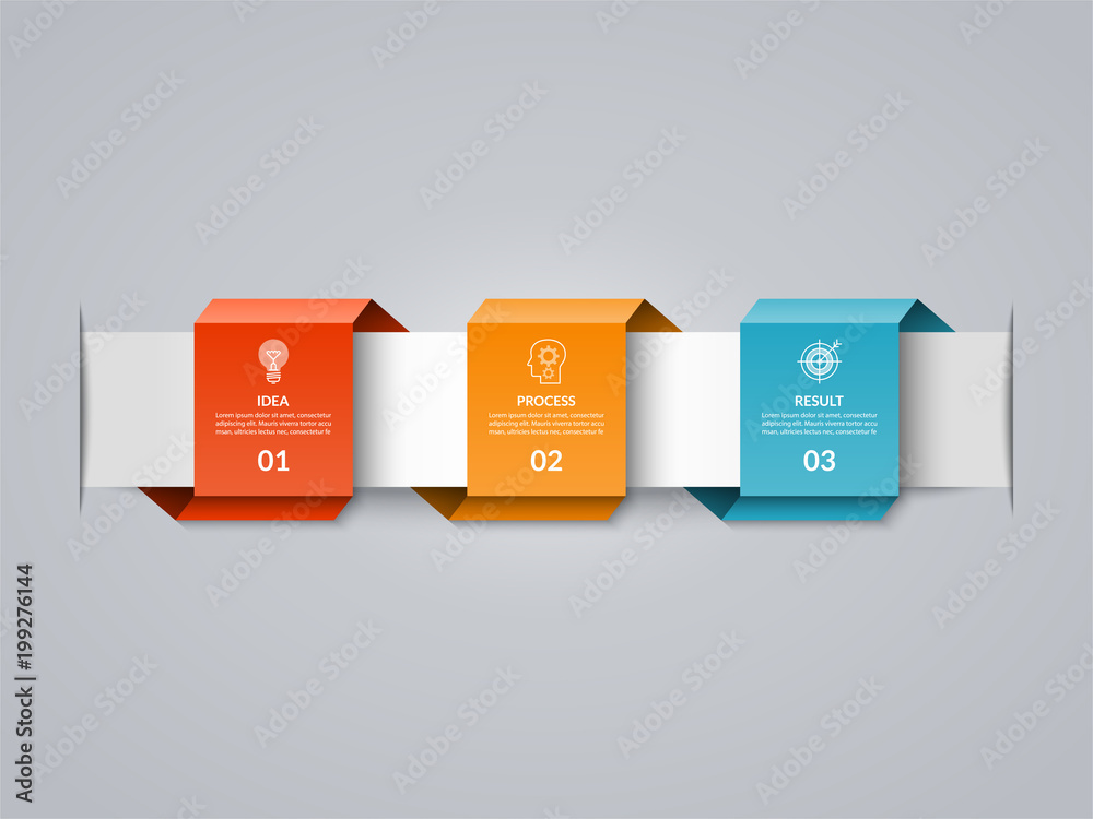 Infographic timeline template in paper style. Vector banner with 3 ...