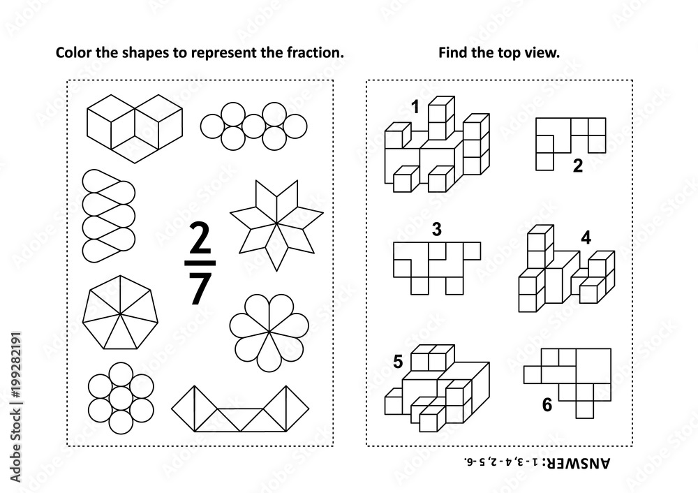 Two visual math puzzles and coloring pages. Color the shapes to ...