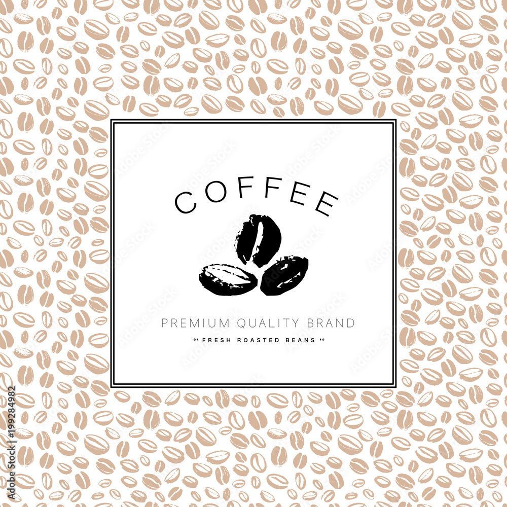 Vector hand drawn coffee logo design elements isolated on textured ...
