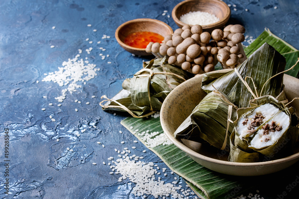 Asian rice piramidal steamed dumplings from rice tapioca flour with ...