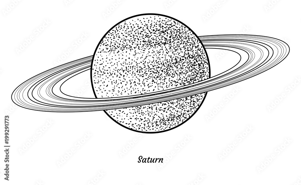 Planet Saturn illustration, drawing, engraving, ink, line art, vector ...