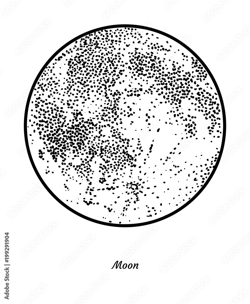 Planet Moon illustration, drawing, engraving, ink, line art, vector ...