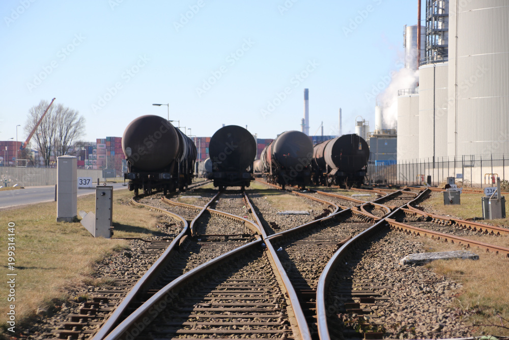 rail tank wagons ready to be loaded in the harbor of Rotterda,, The ...