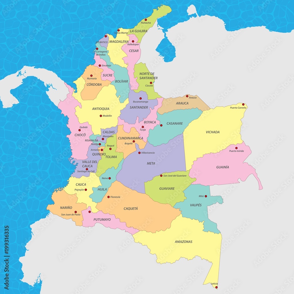 Map of Colombia Stock Vector | Adobe Stock