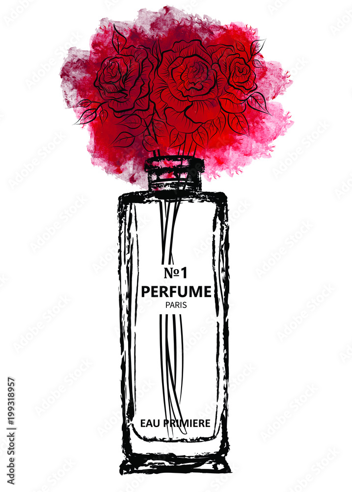 Hand drawn vector illustrations - french perfume. Outline design ...