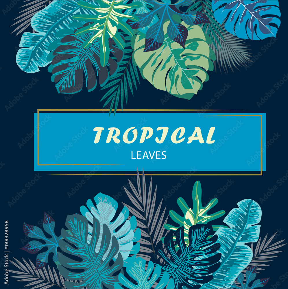 Tropical Flowers and Palms Summer Banner, Graphic Background, Exotic ...