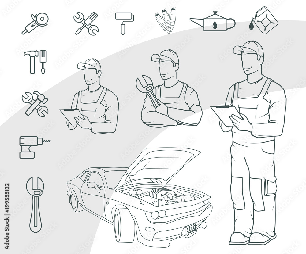 Auto Mechanic Drawing