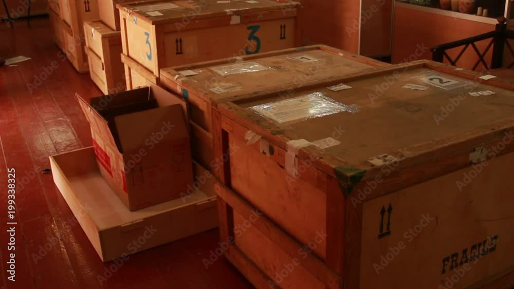 Shipment delivery logisics worker is opening cargo container box in the ...