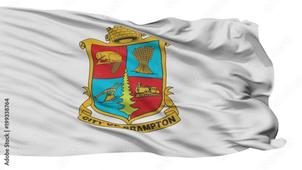 Brampton flag, city of Canada, realistic animation isolated on white ...